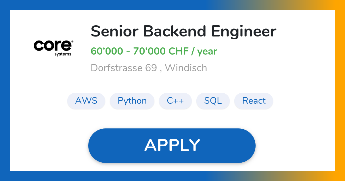 Remote Senior Backend Engineer Coresystems Ag