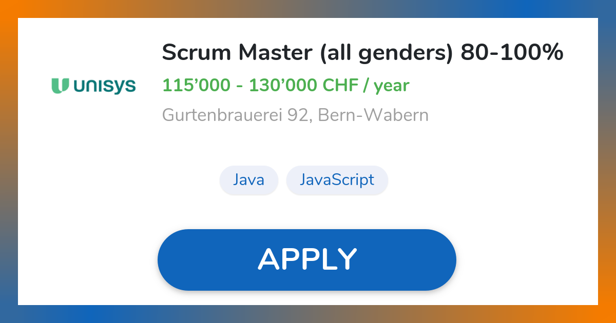 Scrum Master (all genders) 80-100% Job in Bern-Wabern | Unisys