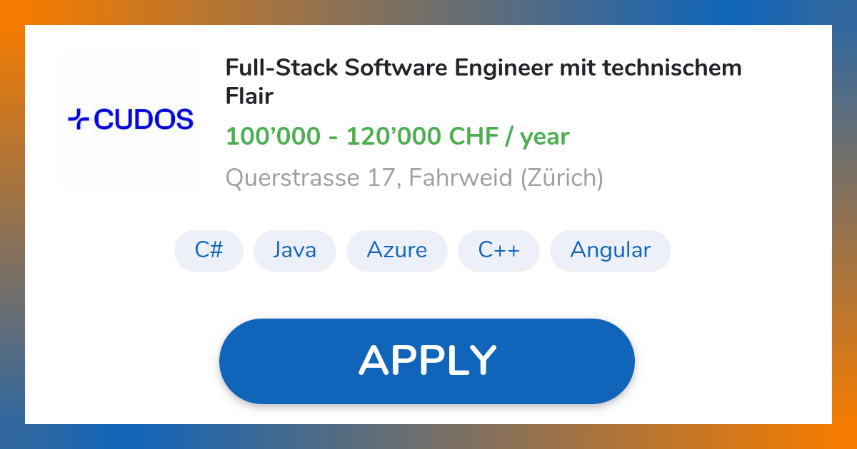 Senior Software Engineer im industriellen Umfeld Job in Fahrweid (Zürich) | Cudos AG