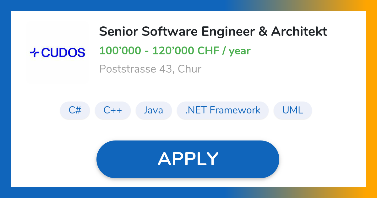 Senior Software Engineer & Architekt Job in Chur | Cudos AG