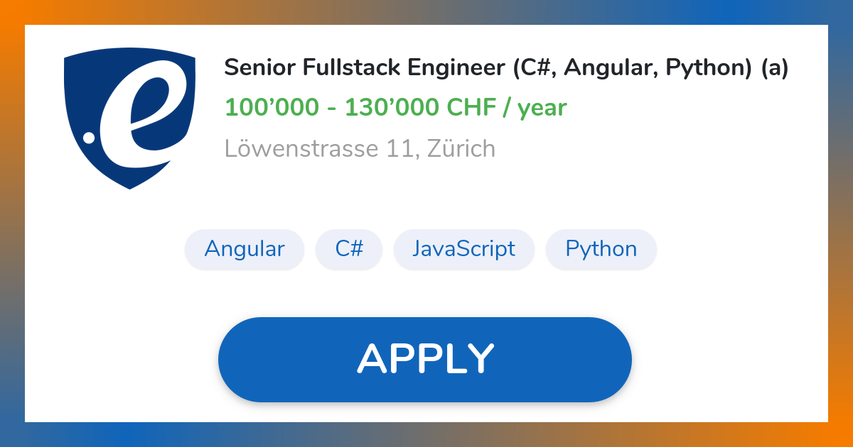 Senior Fullstack Engineer C Angular Python A Job In Zürich