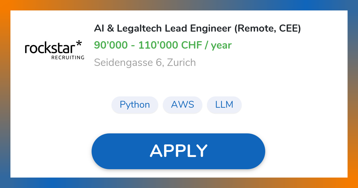 Remote AI & Legaltech Lead Engineer (Remote, CEE) | Rockstar Recruiting AG