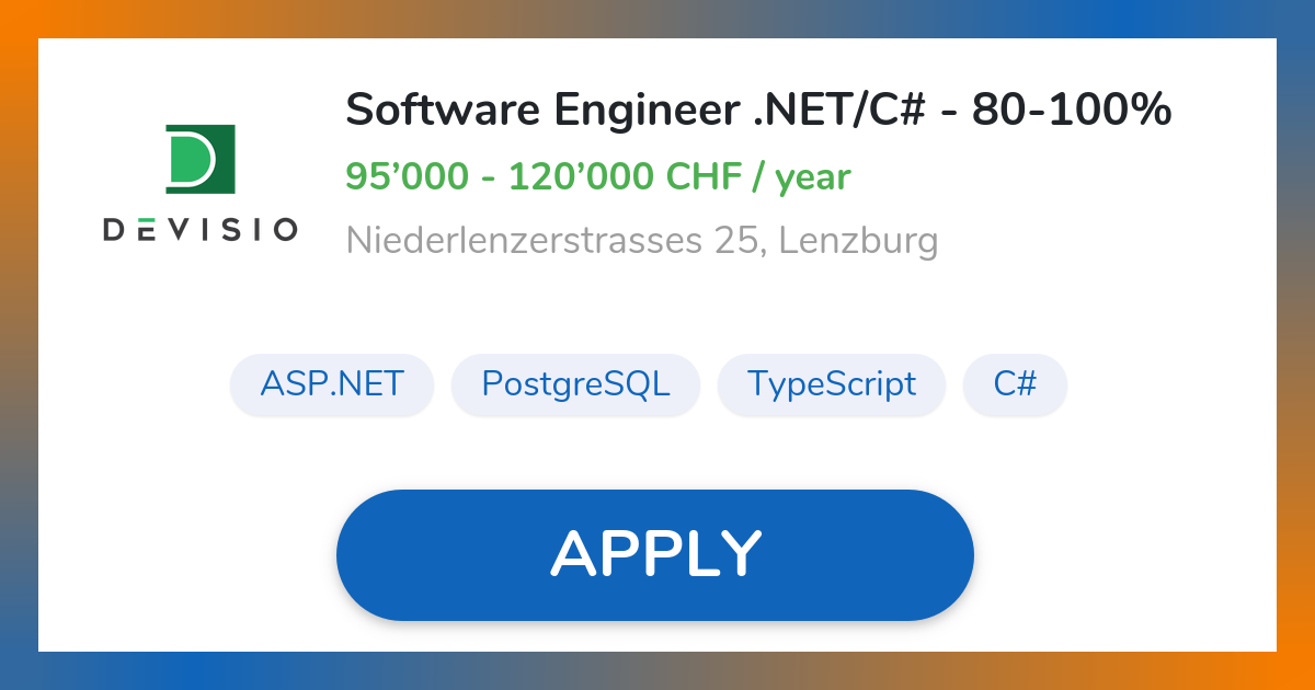 Software Engineer .NET/C# - 80-100% Job in Lenzburg | Devisio AG