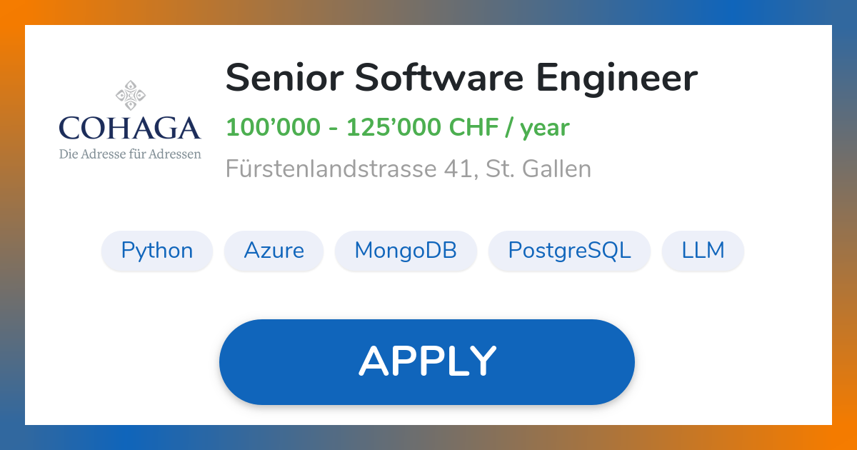 Senior Software Engineer Job in St. Gallen | cohaga AG