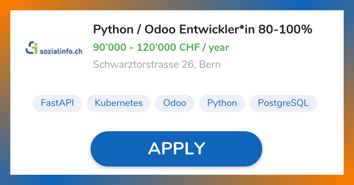 Python / Odoo Entwickler*in 80-100% Job in Berne | Geschäftsstelle ...