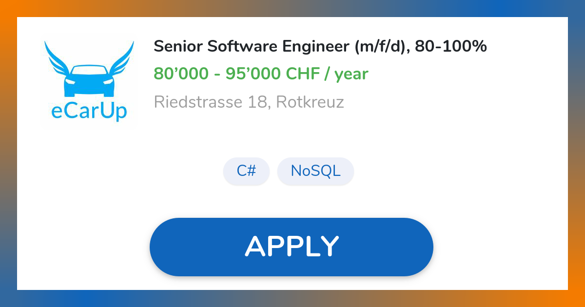 Senior Software Engineer (m/f/d), 80-100% Job in Rotkreuz | eCarUp AG