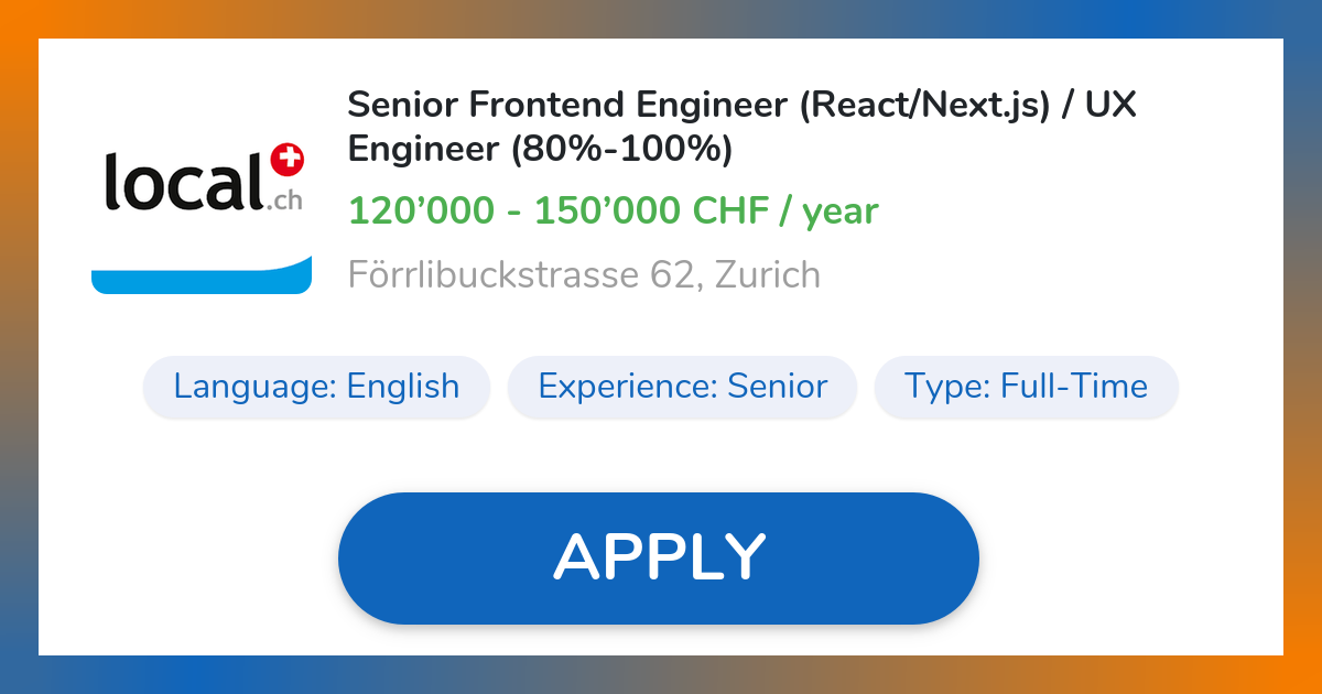Senior Frontend Engineer (React/Next.js) / UX Engineer (80%-100%) Job ...