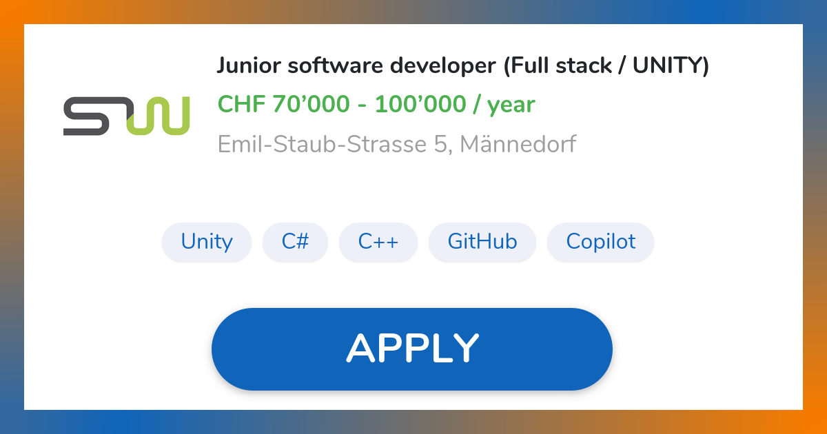 Junior software developer (Full stack / UNITY) Job in Männedorf | streamwise gmbh